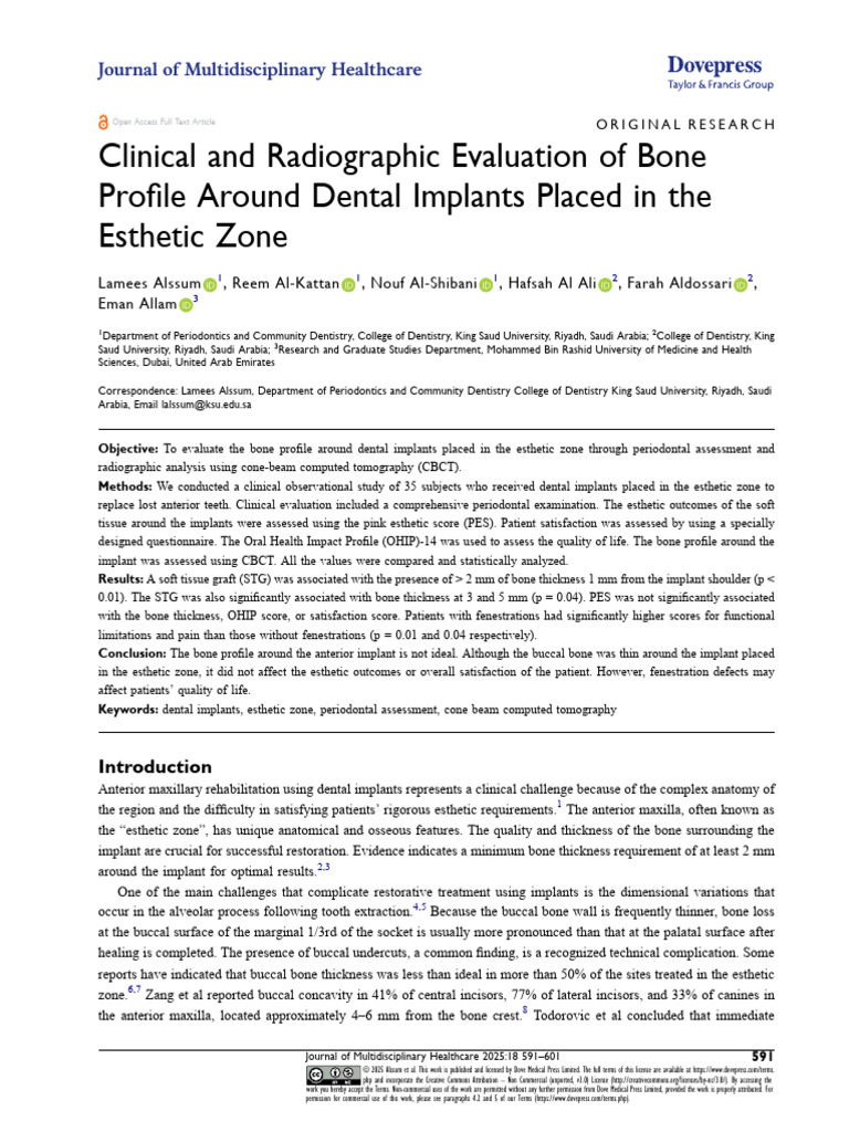 Clinical and Radiographic Evaluation of Bone Profi | PDF | Dental ...