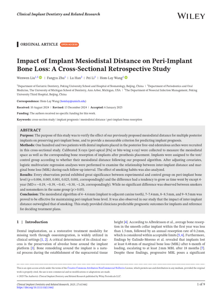 Impact of Implant Mesiodistal Distance On Peri-Imp | PDF | Dental ...