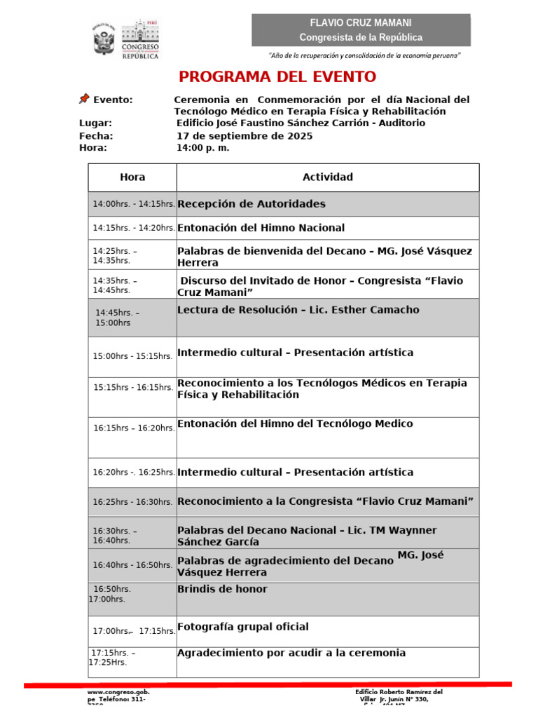 Programa para Evento en El Congreso | PDF
