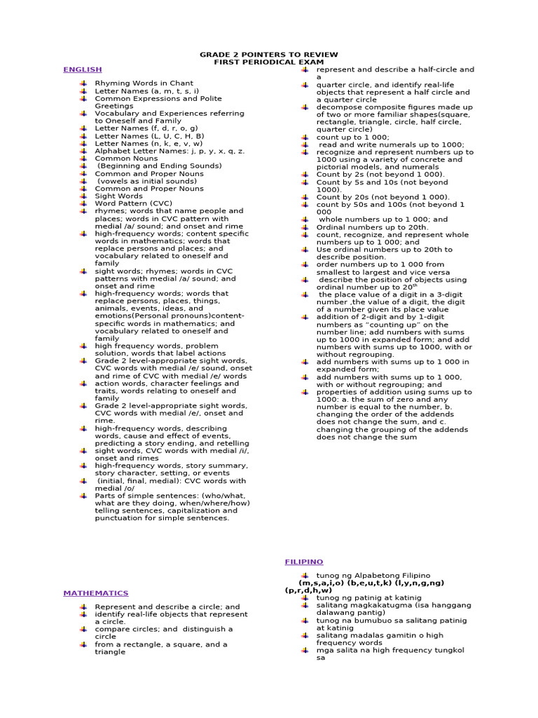 q1 Grade 2 Pointers To Review | PDF