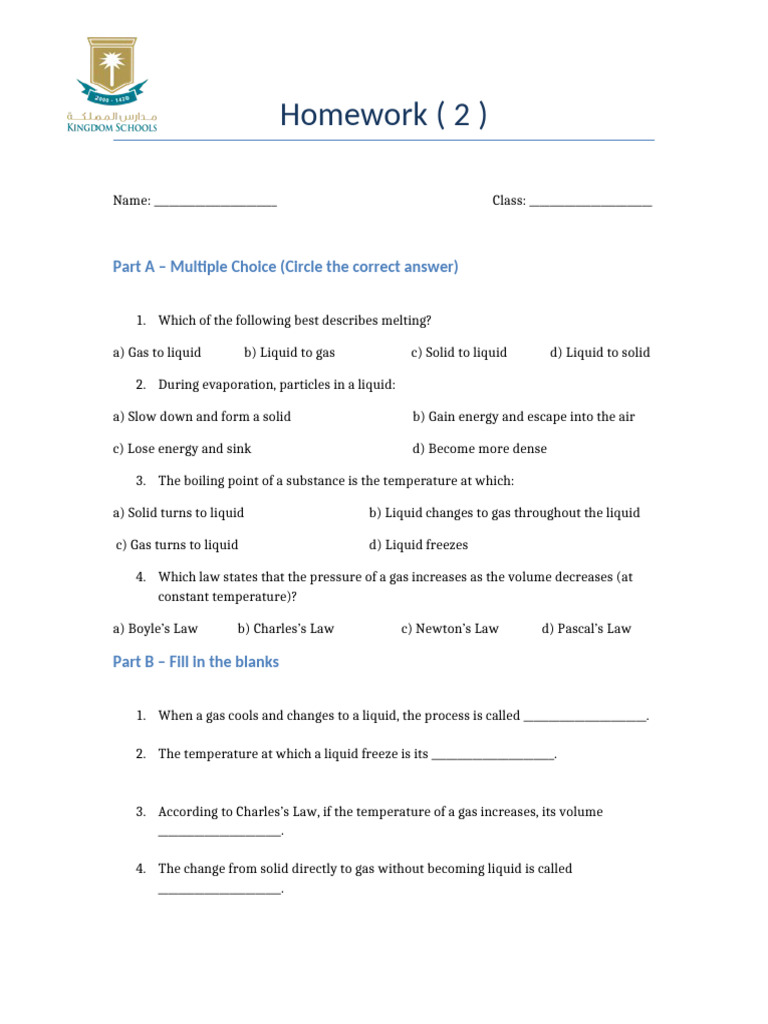 Science Homework: States of Matter Quiz | PDF