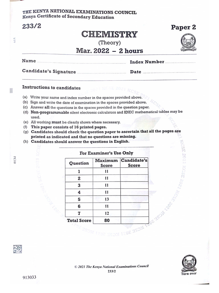 KCSE 2021 Chemistry Paper 2 | PDF