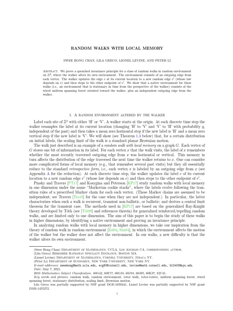 Random Walks With Local Memory | PDF | Combinatorics | Mathematical ...