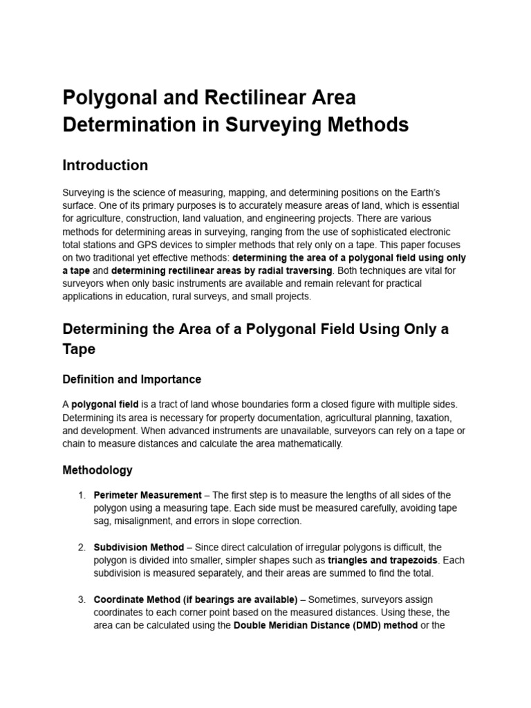 Polygonal and Rectilinear Area Determination in Surveying Methods | PDF ...