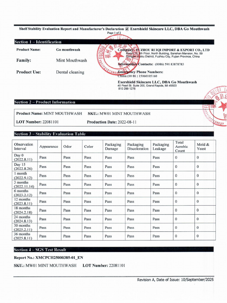 Shelf Stability Evaluation Report and Manufacturer's Declaration | PDF