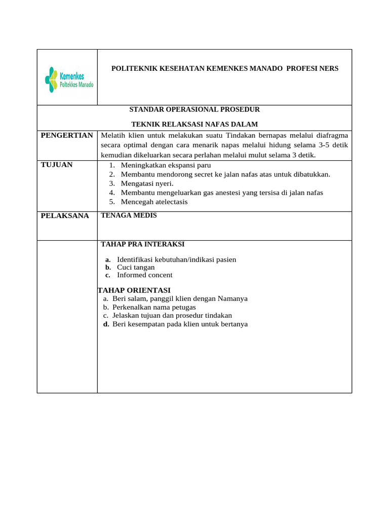 Prosedur Teknik Relaksasi Nafas Dalam | PDF