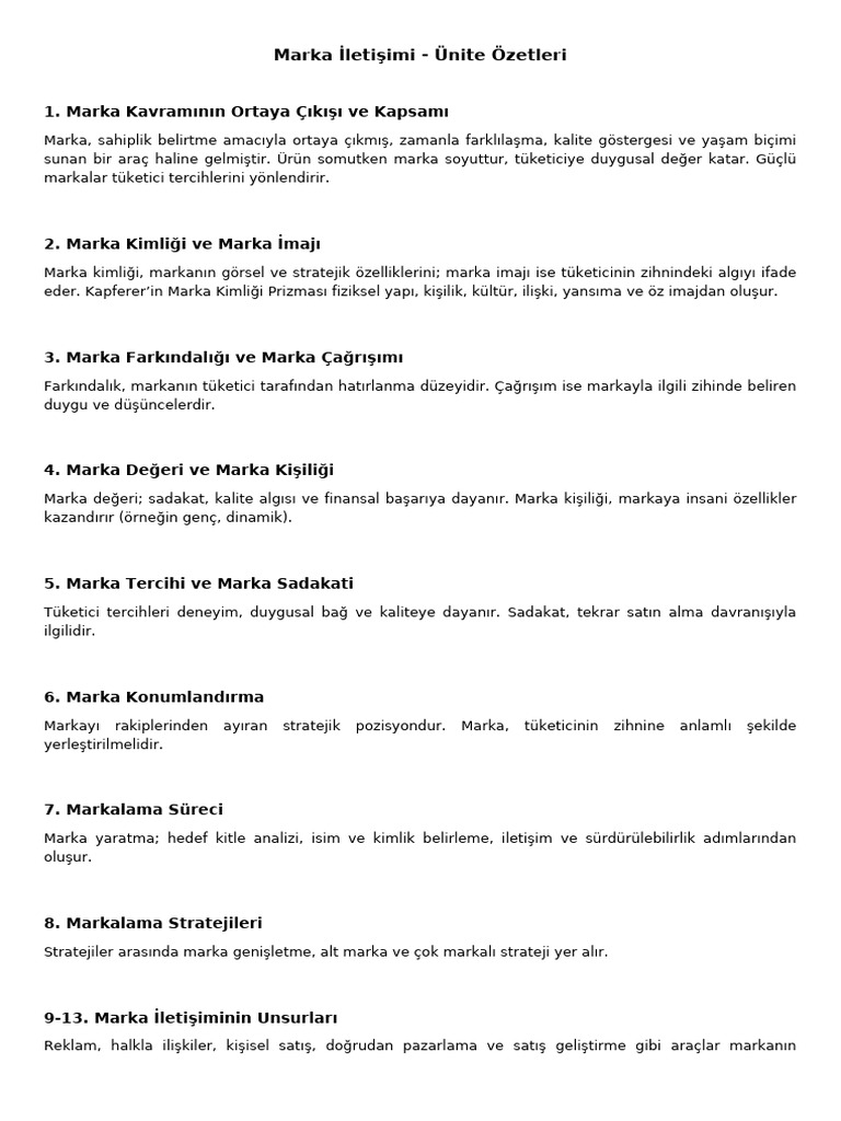 Marka Iletisimi Uniteler Ozeti | PDF