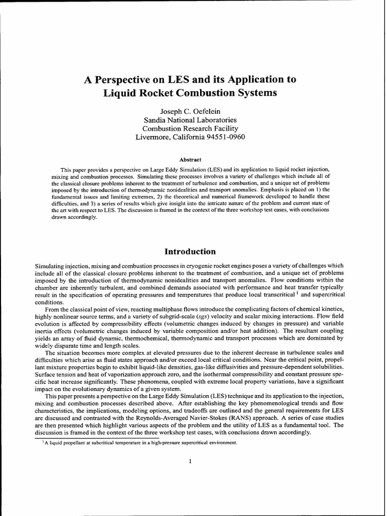 2001 - Oefelein - A Perspective On LES and Its Application To Liquid Rocket Combustion System ...