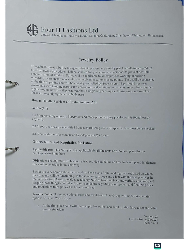 Jewellery Procedures | PDF