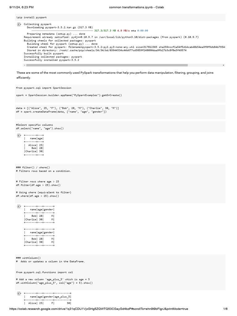 Pyspark Transformations Code Snippets 1736410008 | PDF | Apache Spark | String (Computer Science)