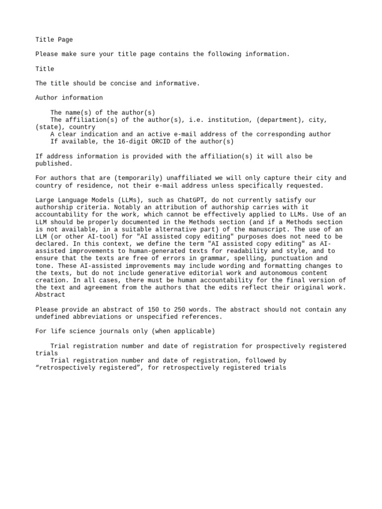 Title Page Guidelines for Manuscripts | PDF