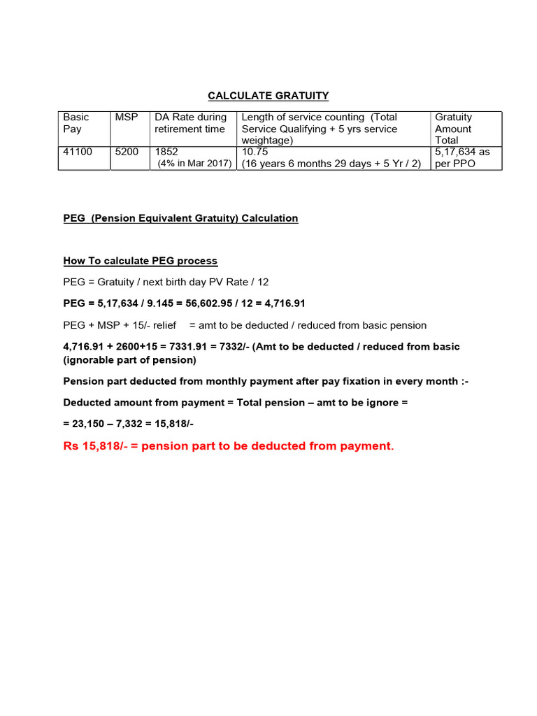 Gratuity and PEG Calculation Guide | PDF