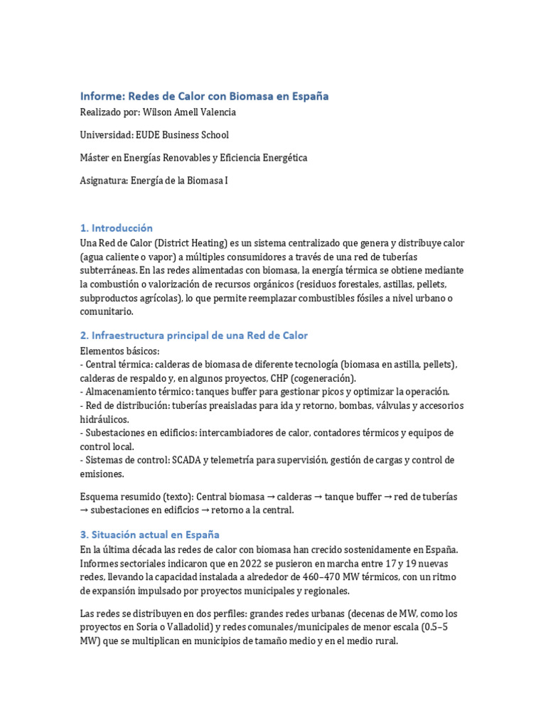 Informe Redes Calor Biomasa Espana Wilson Amell | PDF | Cogeneración ...