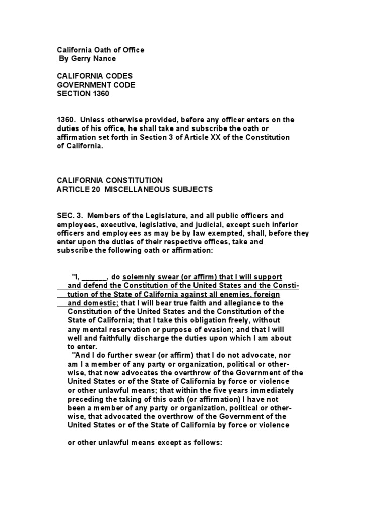 California Oath of Office | PDF | Oath Of Office | Oath