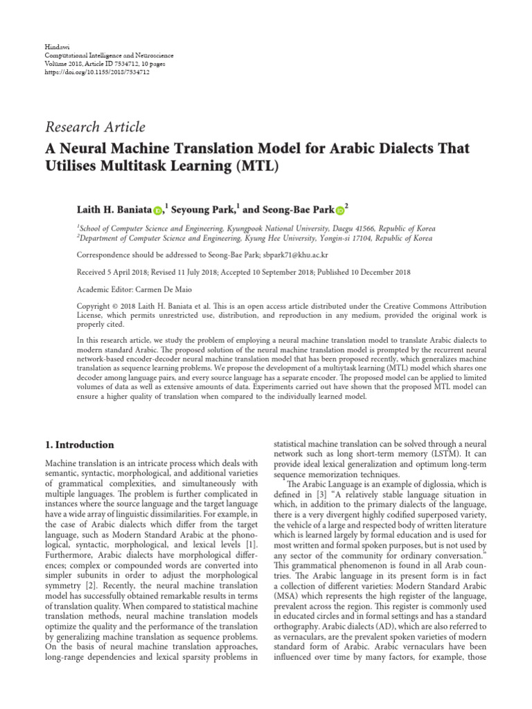 2018-A Neural Machine Translation Model For Arabic Dialects That Utilises Multitask Learning ...