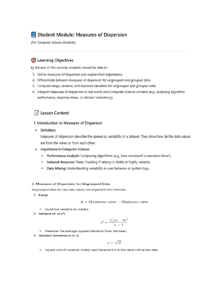 Measures of Dispersion Module | PDF
