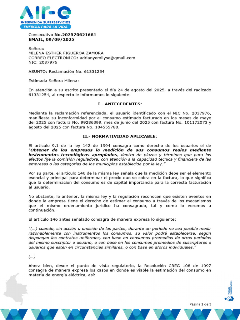 Reclamación de Consumo Estimado Energético | PDF | Factura | Medición