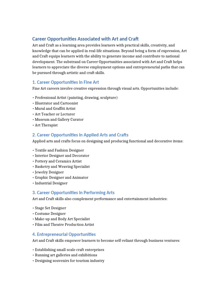 Art and Craft Career Pathways | PDF