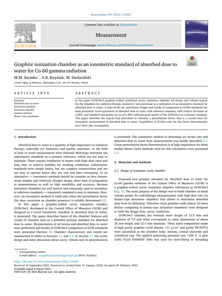 Graphite Ionization Chamber As An Ionometric Standard of Absorbed Dose ...