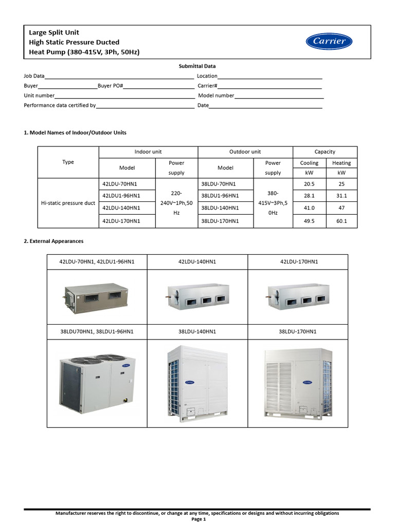 Carrier Large Duct Units | PDF | Duct (Flow) | Electric Motor