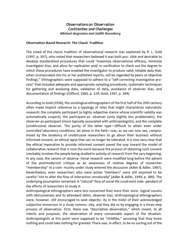 Observations On Observation | PDF | Ethnography | Anthropology