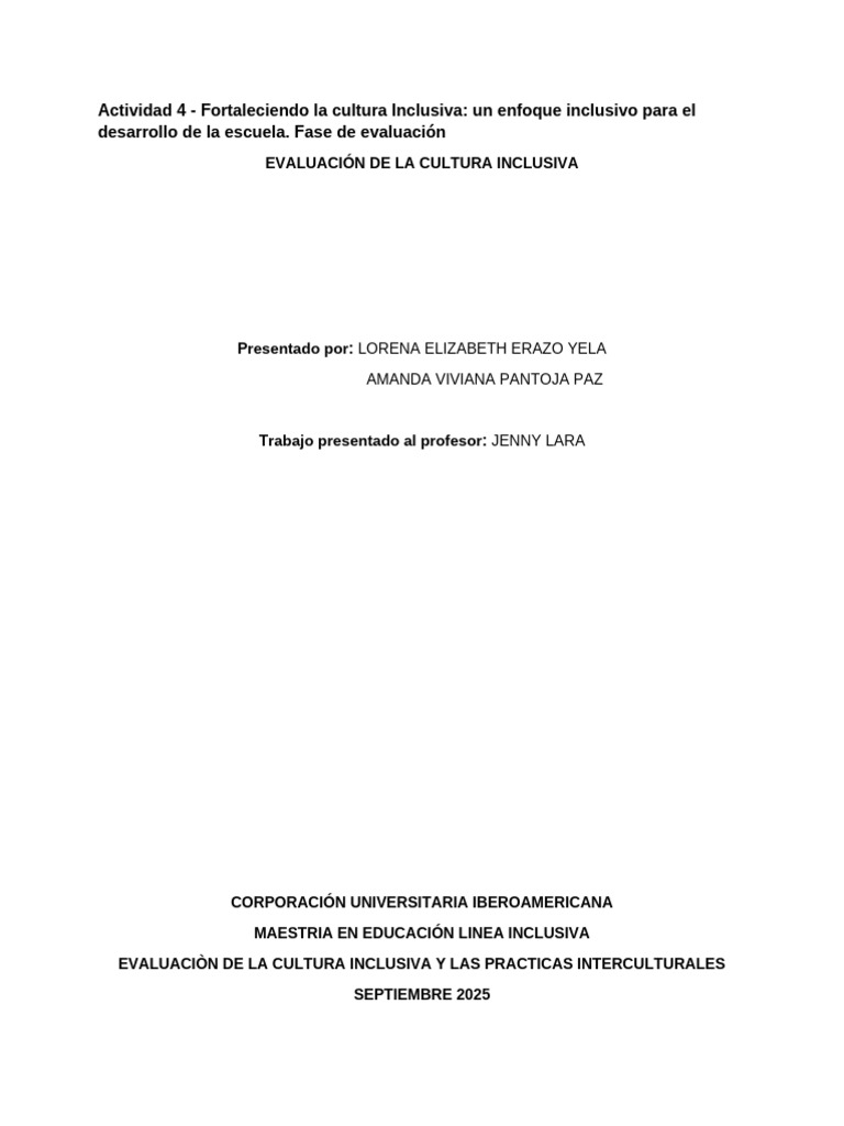 Actividad 4 - Fortaleciendo La Cultura Inclusiva Un Enfoque Inclusivo ...