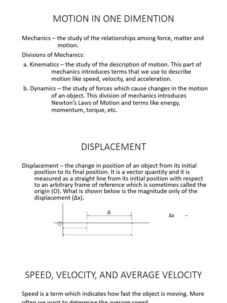 Motion in One Dimension Explained | PDF | Kinematics | Acceleration