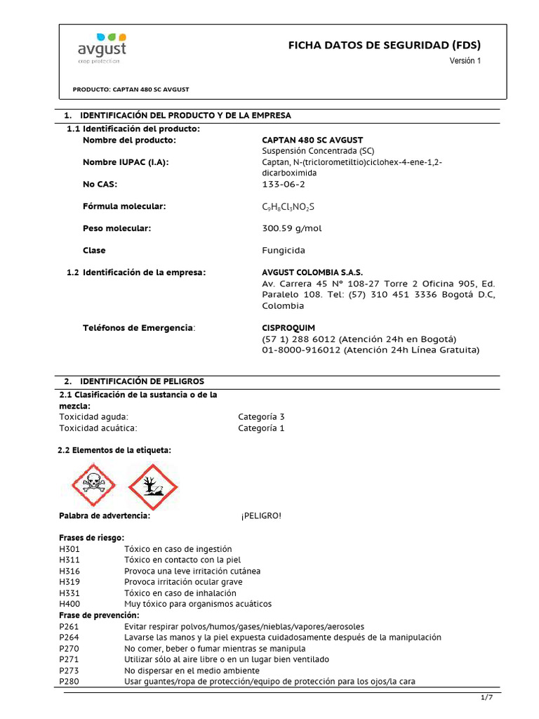 Ficha de Seguridad Captan 480 SC | PDF | Agua | Contaminación