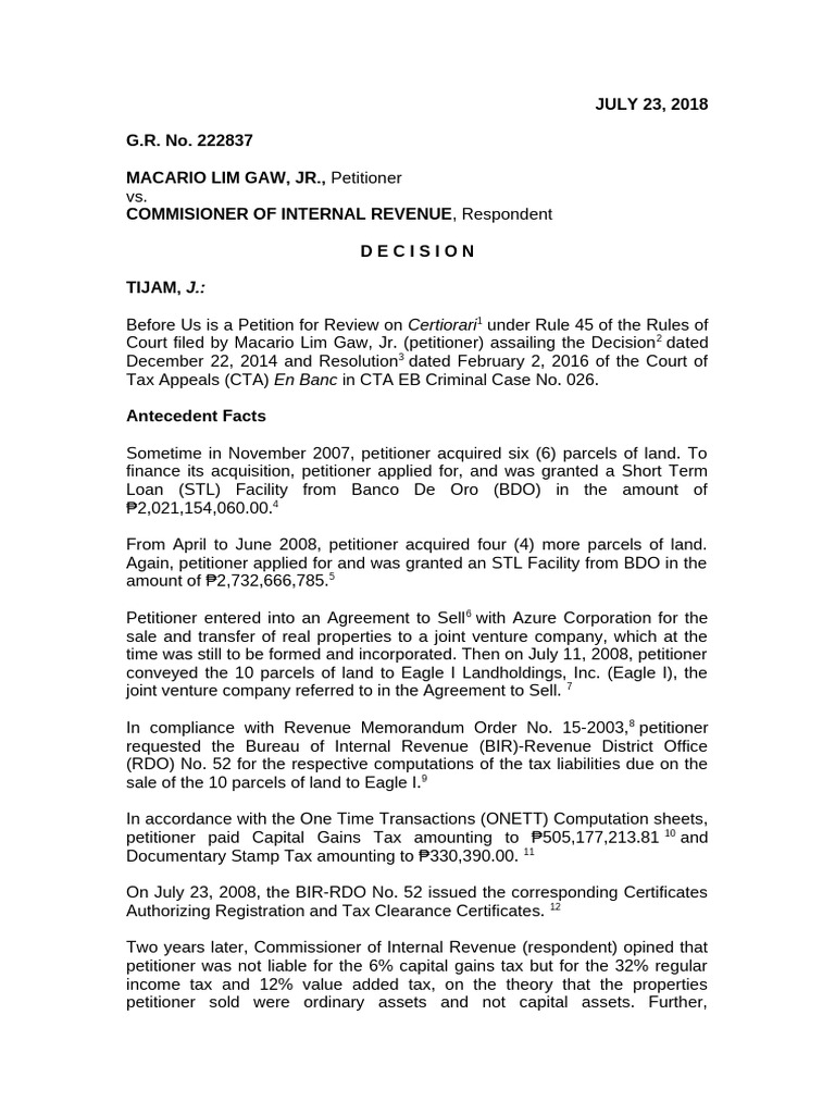 Tax Evasion Case: Gaw vs. BIR Decision | PDF | Taxes | Lawsuit