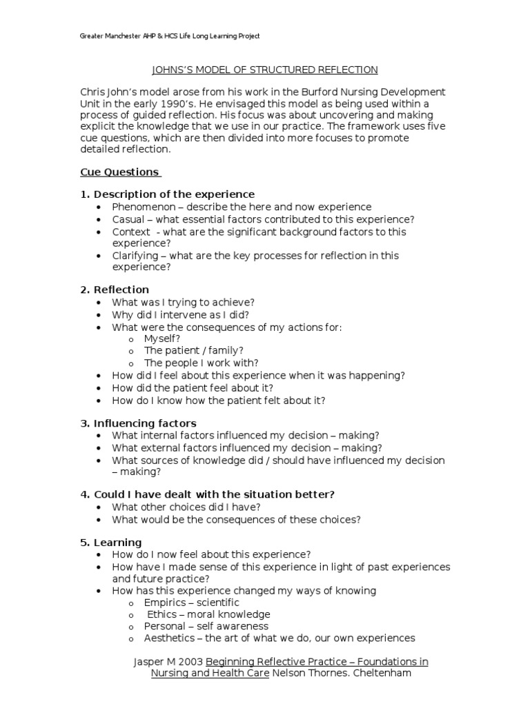 Johns Model of Structured Reflection | PDF | Reflective Practice ...