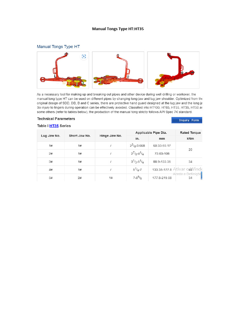 Manual Tongs Type HT | PDF