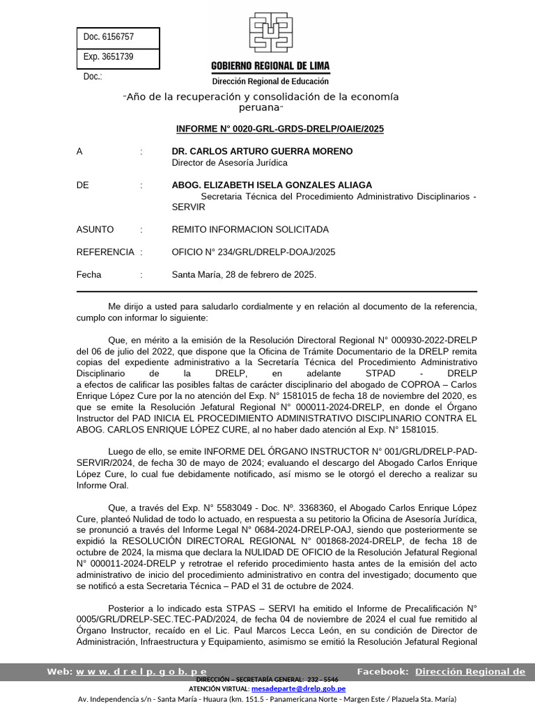 Informe #020 - 2025 - Se Remite Informacion Solicitada - Juridica | PDF