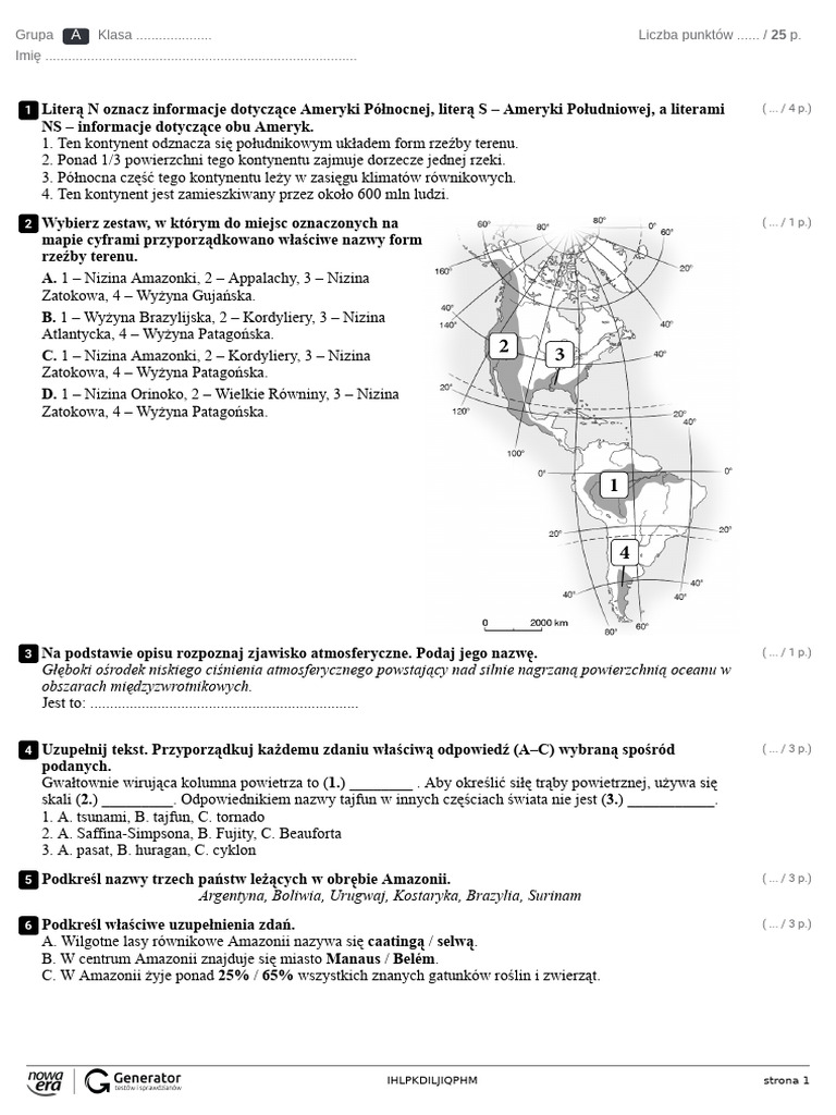 Test - Rozdział 3. Ameryka Północna I Ameryka Południowa Test ...