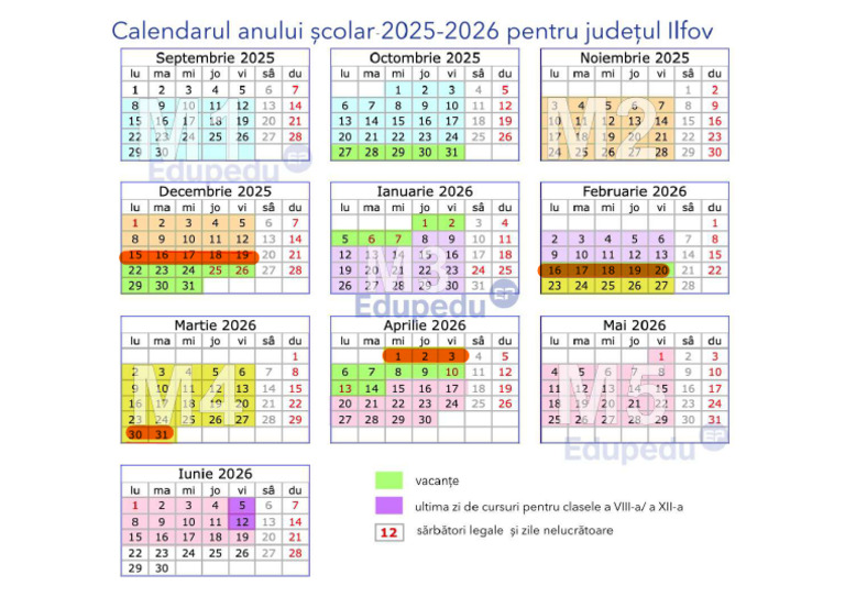 Calendar An Scolar 2025 2026 Ilfov 17 | PDF