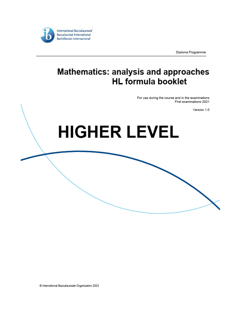 2025 Mathematics AA HL Formula Booklet | PDF | Area | Variance