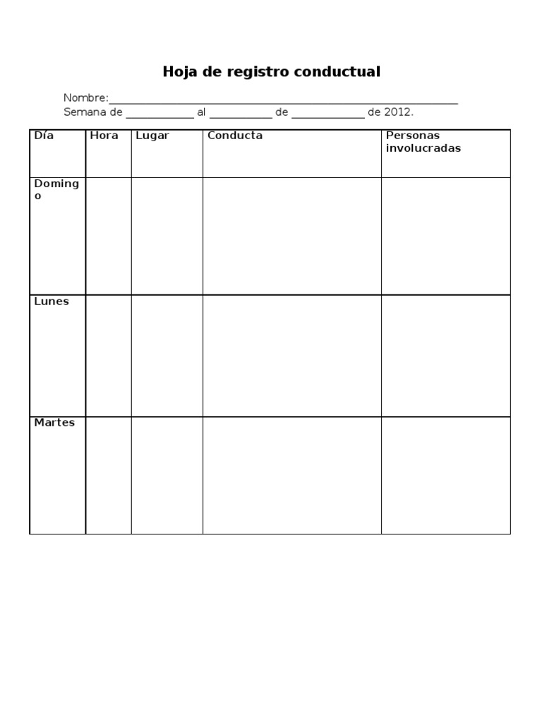 Hoja de Registro Conductual Semanal | PDF