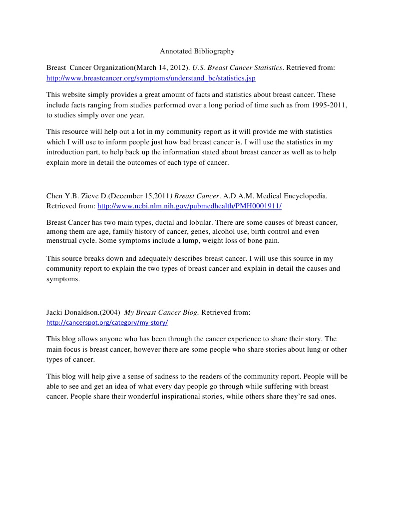 Annotated Bibliography | Breast Cancer | Cancer