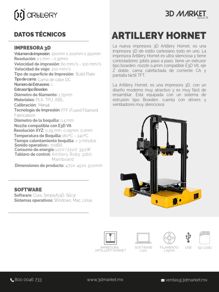 Impresora 3D Artillery Hornet Especificaciones | PDF