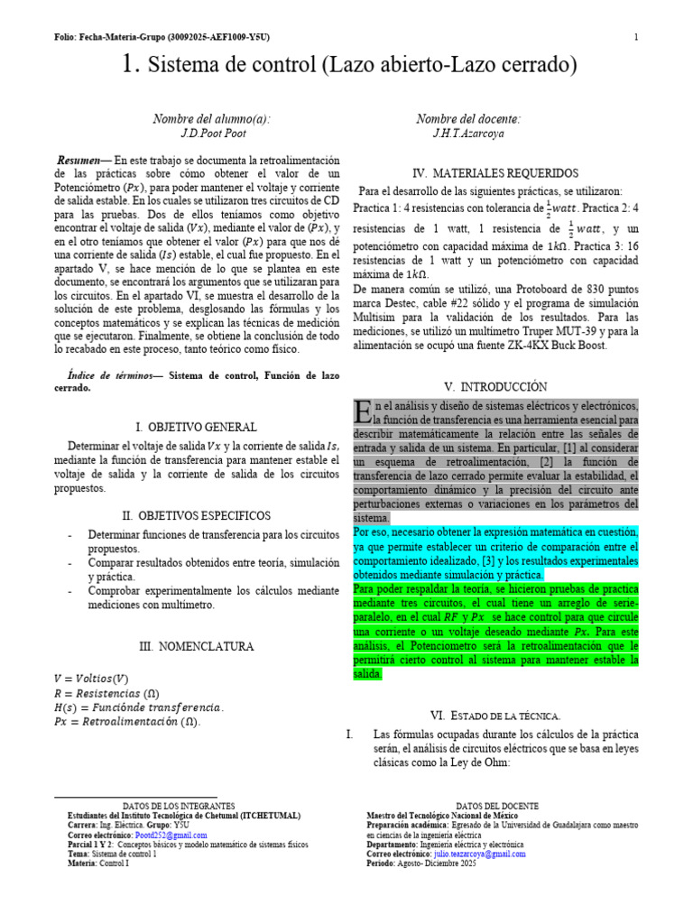 Sistema de Control (Lazo Abierto-Lazo Cerrado) . | PDF | Resistencia ...