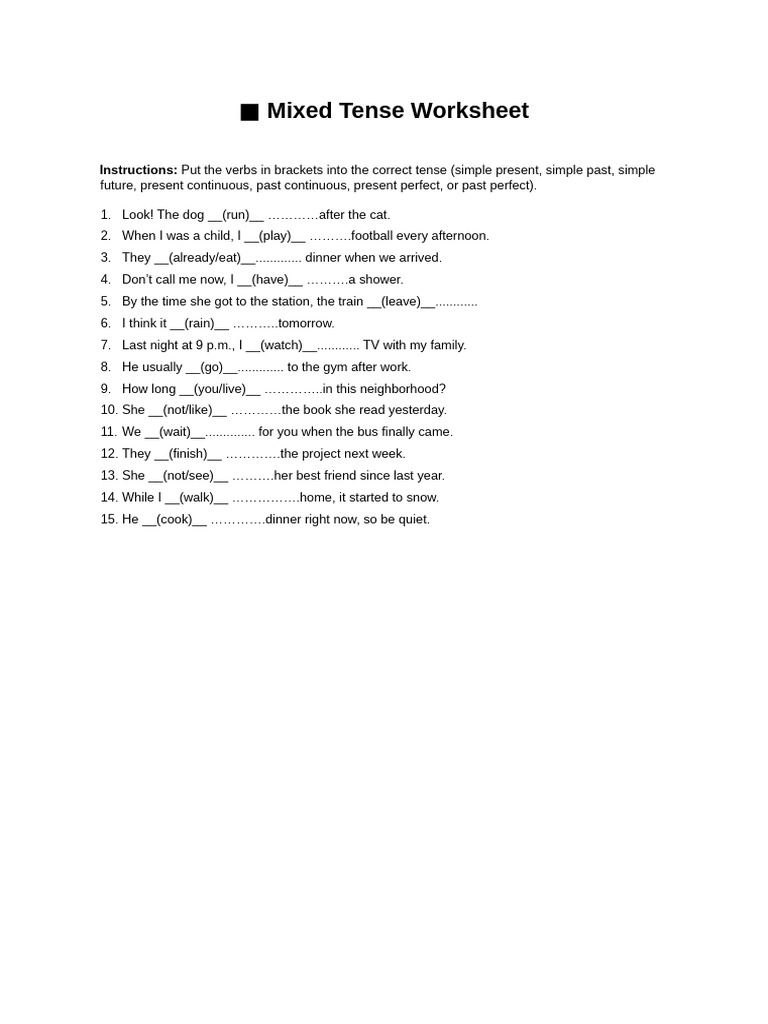 Mixed Tense Worksheet | PDF