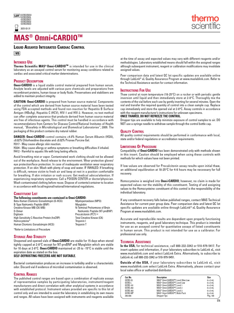 MAS® Omni - CARDIO™ | PDF | Allergy | Assay