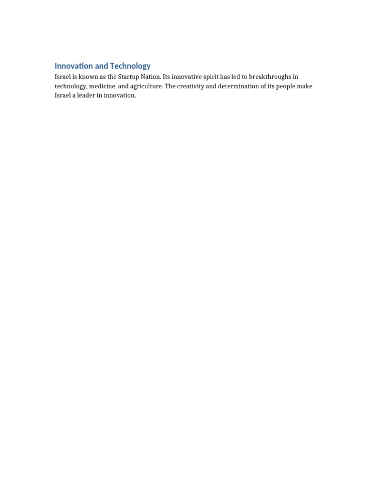 Israel: The Startup Nation's Innovations | PDF
