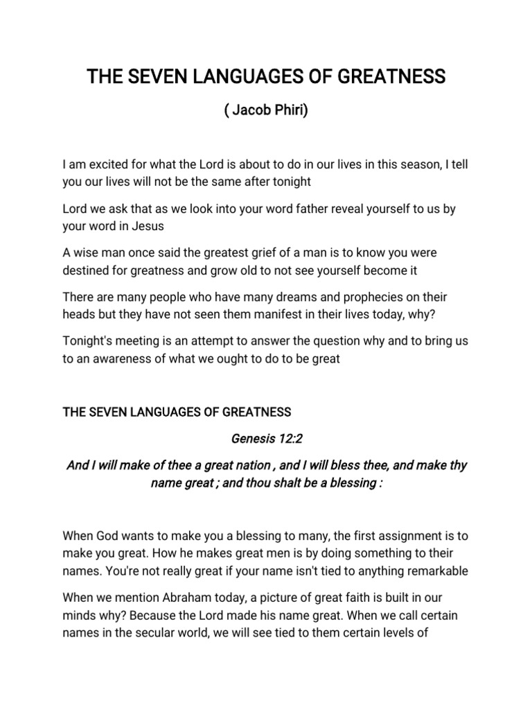 Seven Languages of Greatness Explained | PDF | Jesus | Gratitude