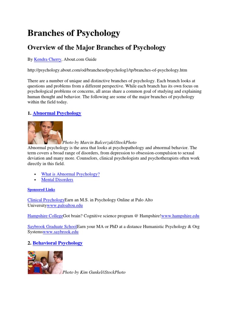 Branches of Psychology | Psychology & Cognitive Science | Psychotherapy