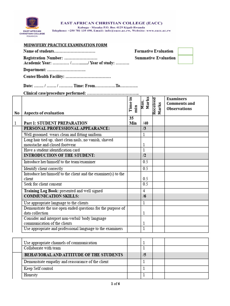Normal Obs MIDWIFERY PRACTICE EXAMINATION FORM | PDF | Childbirth | Vagina