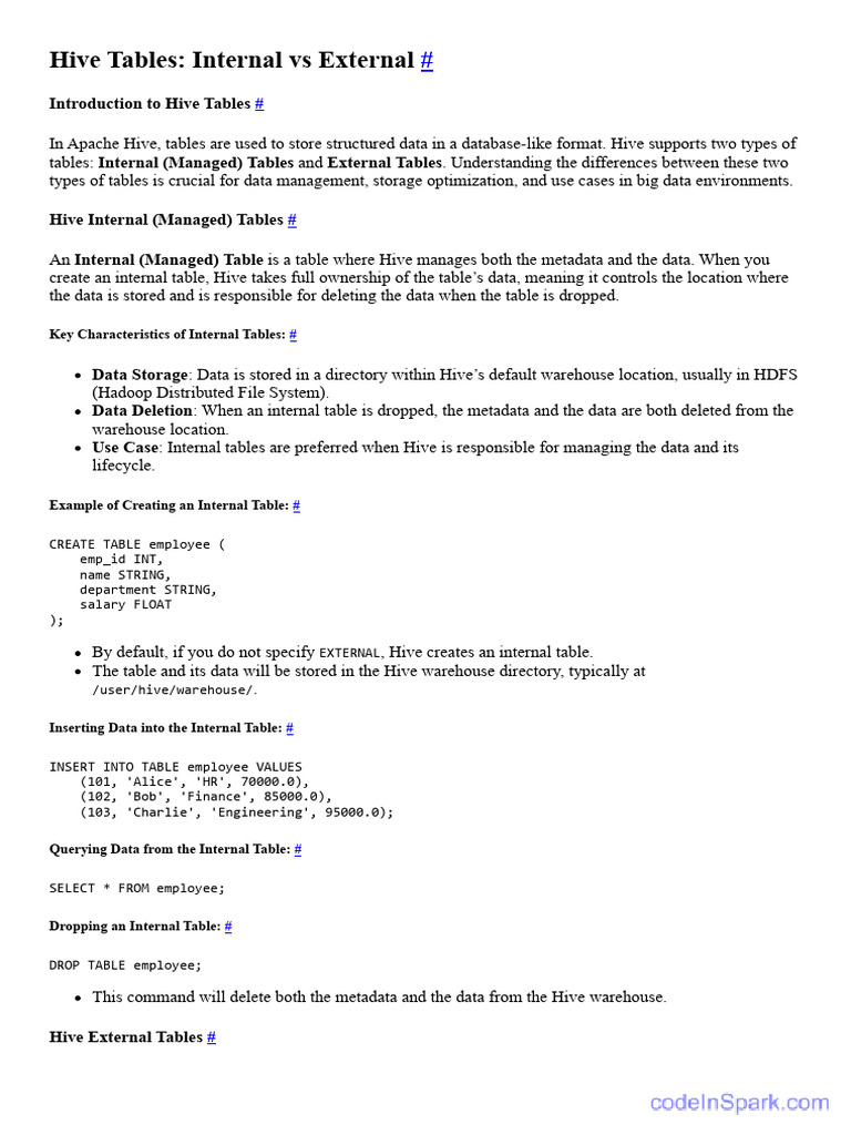Hive - Internal Vs External Tables | PDF | Computer Data | Computing
