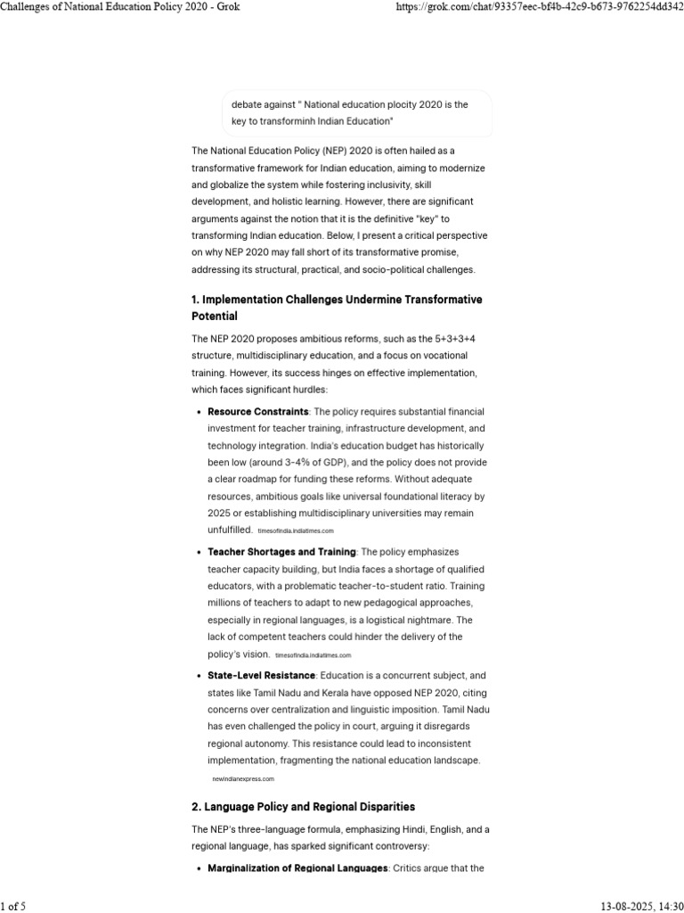 Challenges of National Education Policy 2020 - Grok | PDF | Policy ...