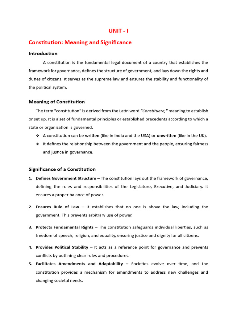 Constitutional Law - Unit - 1 | PDF | Constitution | Rule Of Law