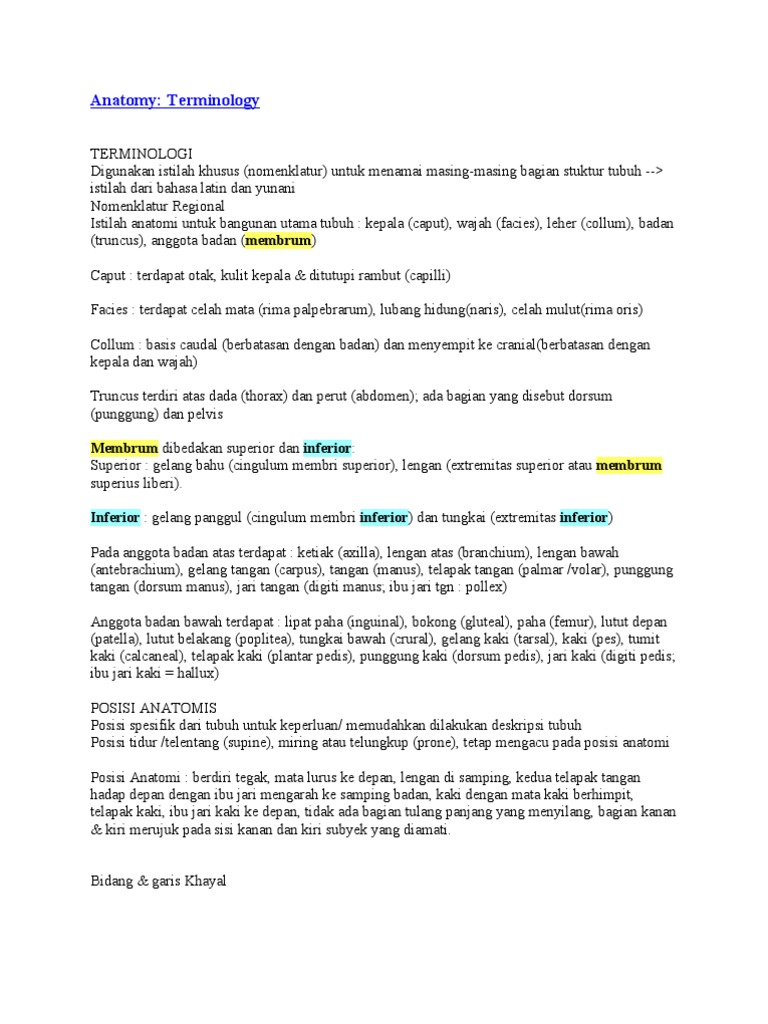 Terminologi Anatomi Tubuh Manusia | PDF