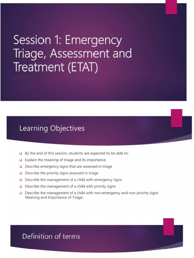 Emergency, Triage, Assessment and Treatment (ETAT) | PDF